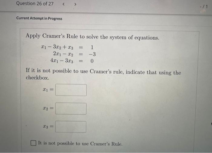 Solved Apply Cramer's Rule to solve the system of equations. | Chegg.com