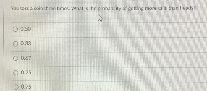 Solved You toss a coin three times. What is the probability | Chegg.com