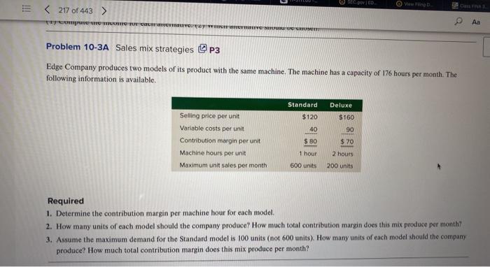 Solved Problem 10-3A Sales mix strategies (5) P3 Edge | Chegg.com