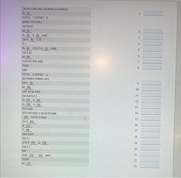 Solved Drilling and Boring Program Use the following print | Chegg.com