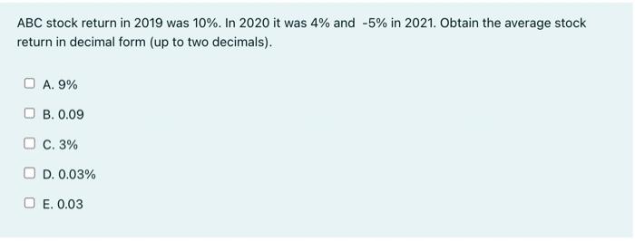 Solved The standard deviation of returns for XYZ stock is | Chegg.com