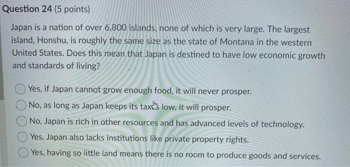 Solved Question 24 (5 points) Japan is a nation of over | Chegg.com
