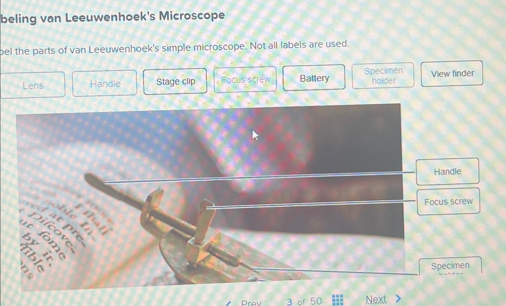 Solved beling van Leeuwenhoek's Microscopepel the parts of | Chegg.com