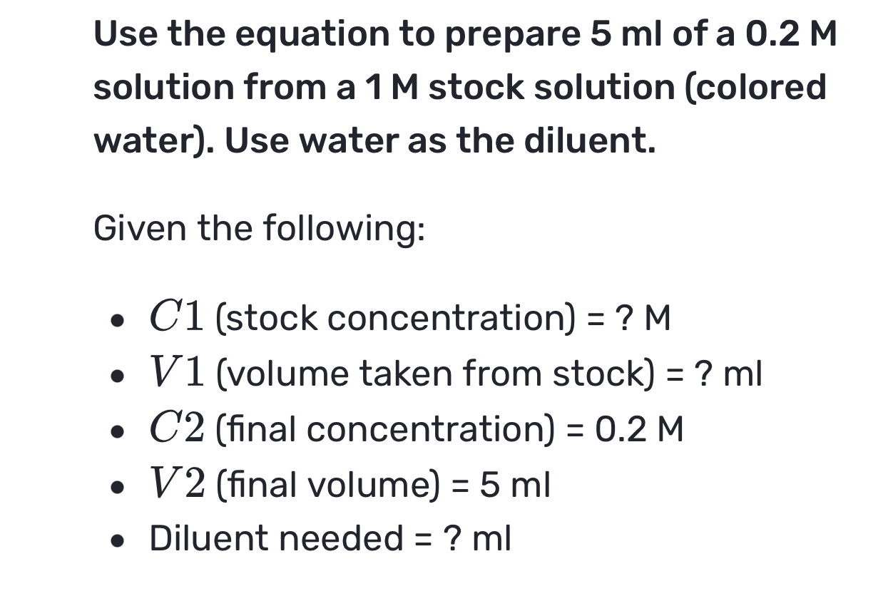 Solved Use the equation to prepare 5 ﻿ml of a 0.2 ﻿Msolution | Chegg.com