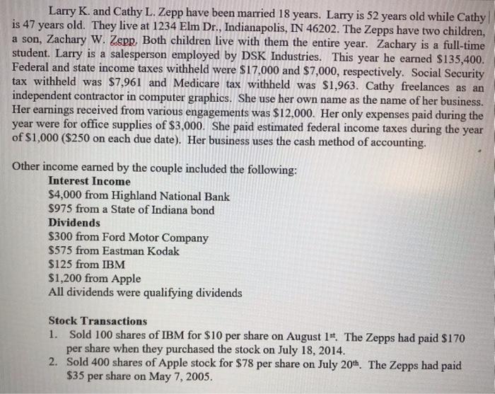 Larry K. and Cathy L. Zepp have been married 18 | Chegg.com