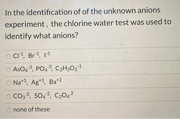 Solved In the identification of of the unknown anions | Chegg.com