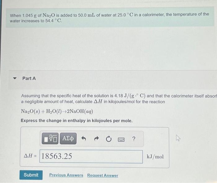 Solved When 1.045 g of Na2O is added to 50.0 mL of water at | Chegg.com