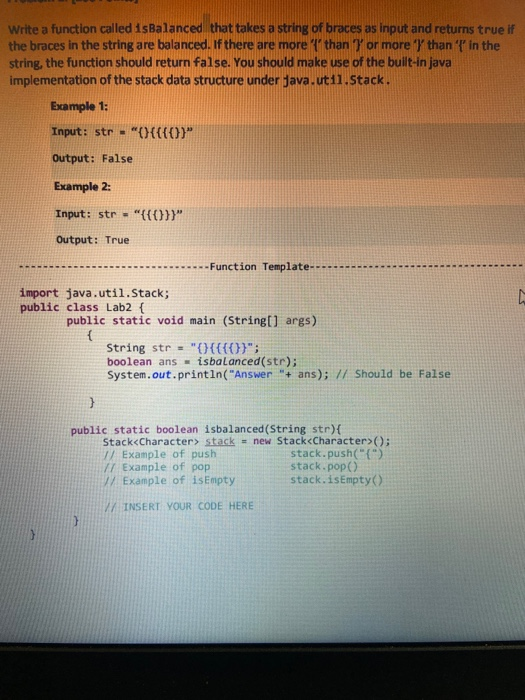 Solved Write a function called isBalanced that takes a | Chegg.com