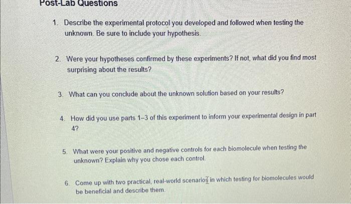Solved 1 Describe The Experimental Protocol You Developed 