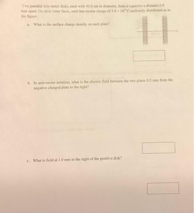 Solved Two parallel thin metal disks, each with 40.0 cm in | Chegg.com