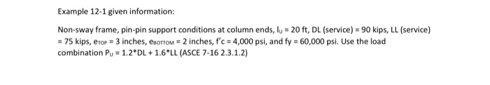 Solved Example 12-1 given information: Non-sway frame, | Chegg.com