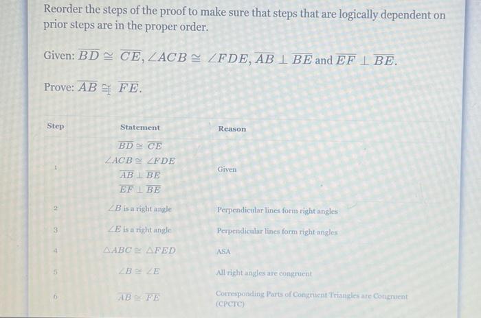 Solved Reorder the steps of the proof to make sure that | Chegg.com