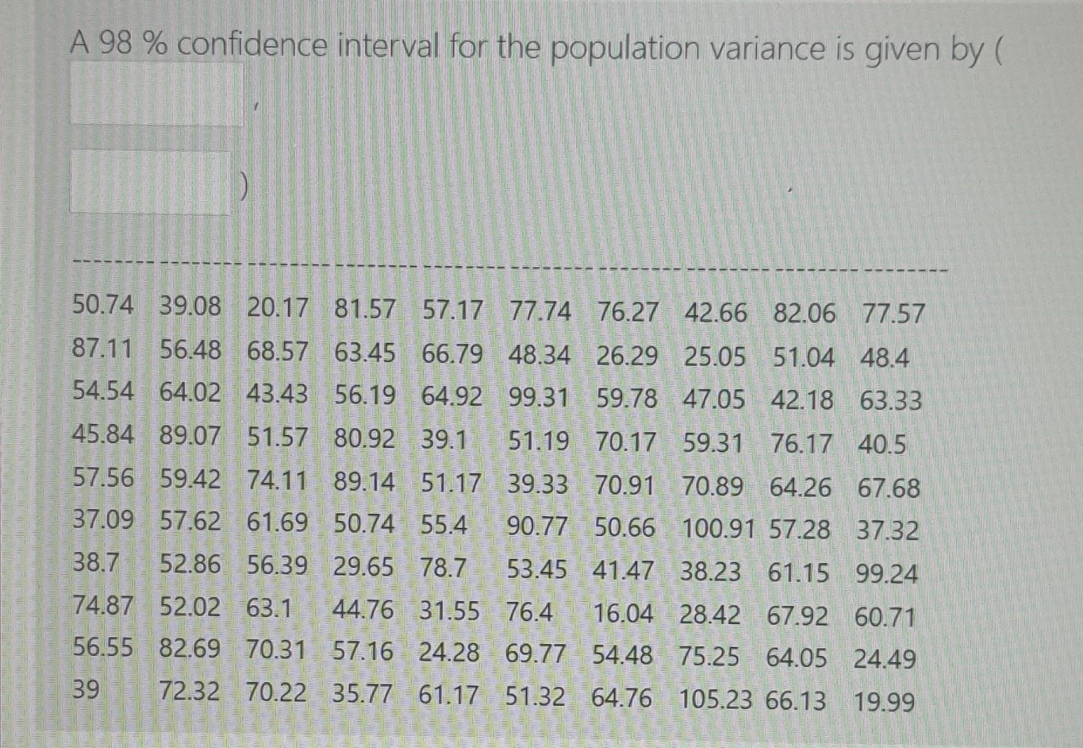 Solved A 98 % confidence interval for the population | Chegg.com
