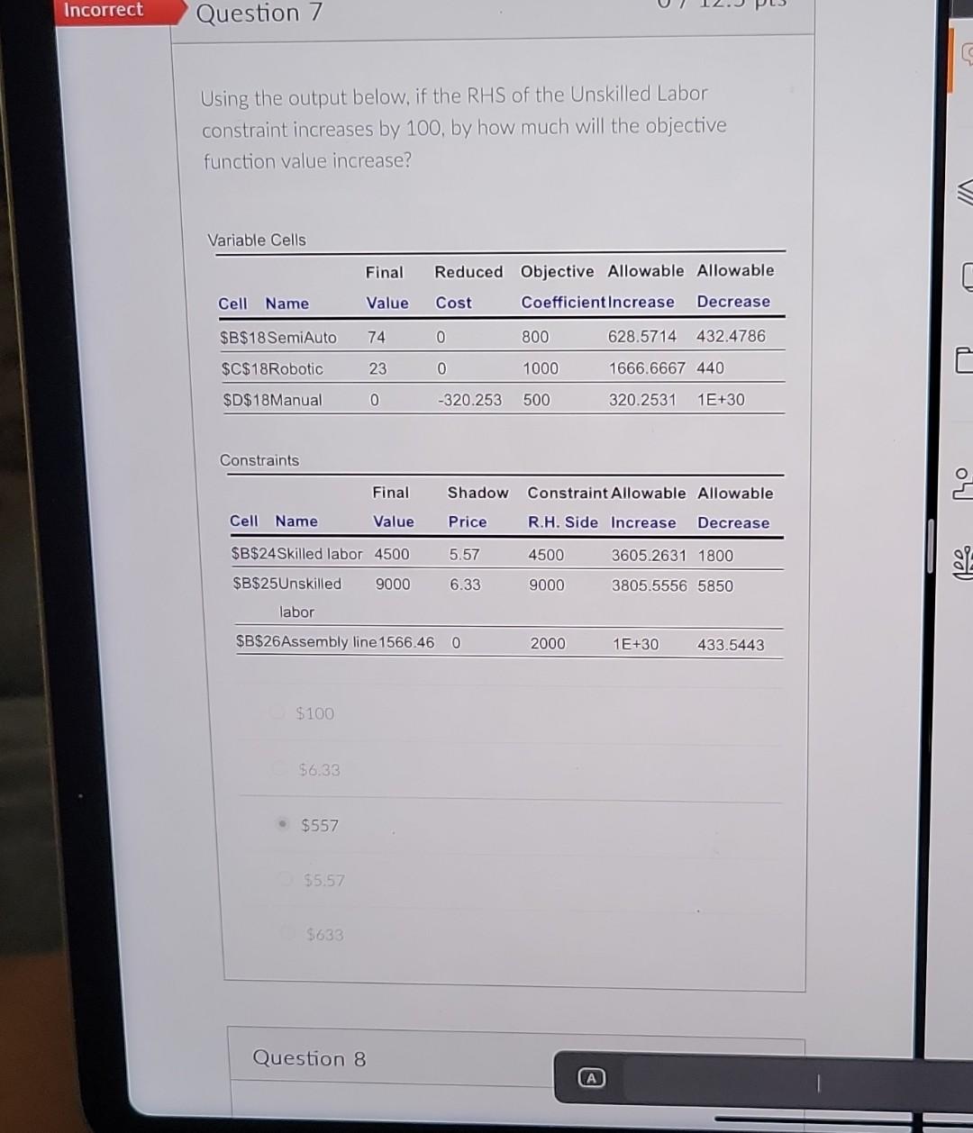 Solved Using the output below, if the RHS of the Unskilled | Chegg.com