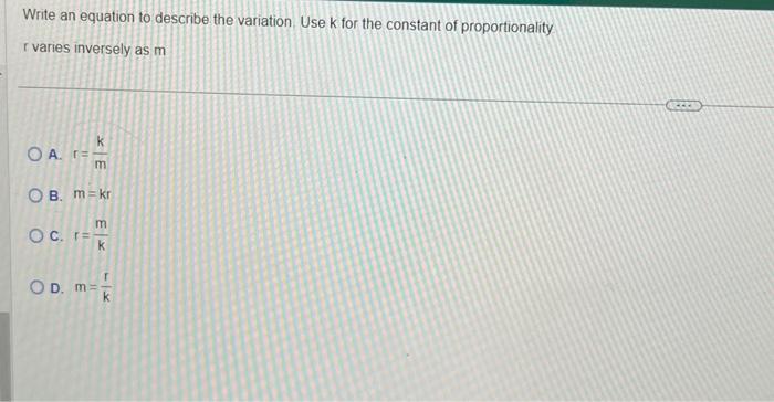 Solved Write an equation to describe the variation. Use k | Chegg.com