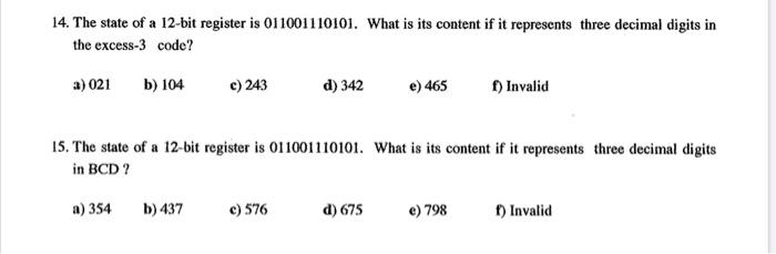 Solved 14. The state of a 12-bit register is 011001110101. | Chegg.com