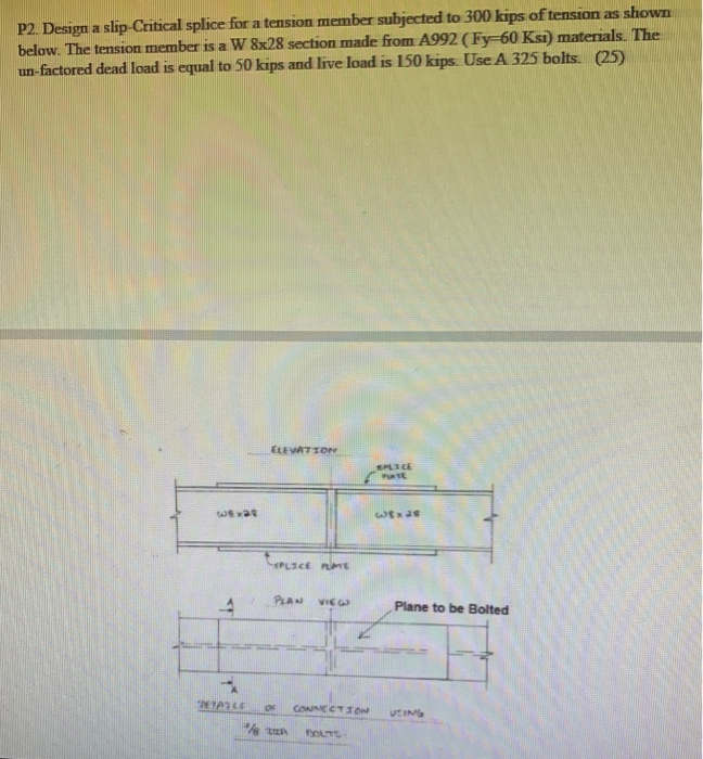 Solved P2. Design a slip-Critical splice for a tension | Chegg.com