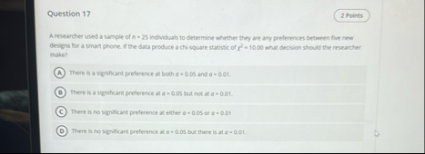 Solved Question 17A researcher used a sample of A=25 | Chegg.com