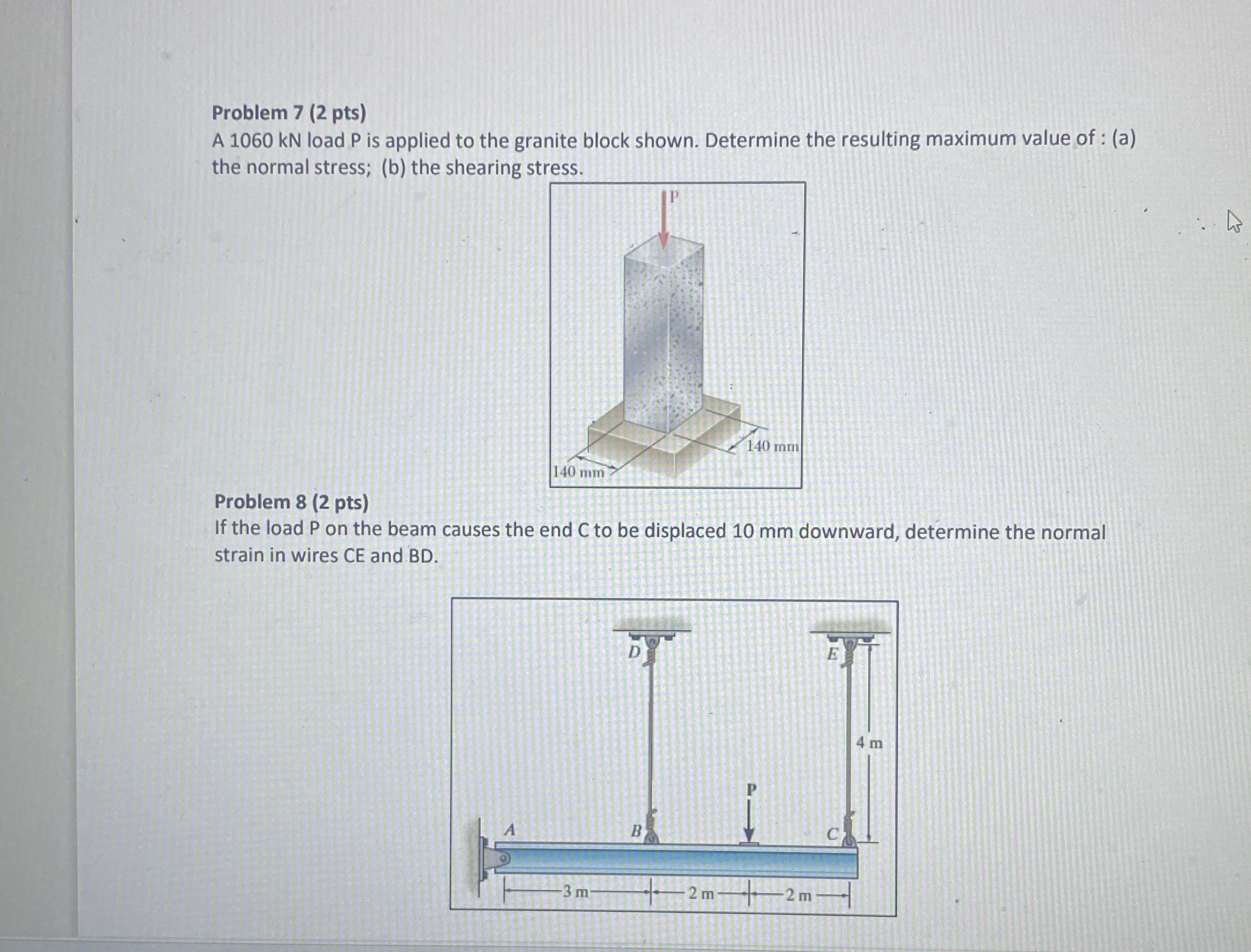 Solved Problem 7 ( 2 ﻿pts)A 1060kN ﻿load P ﻿is applied to | Chegg.com