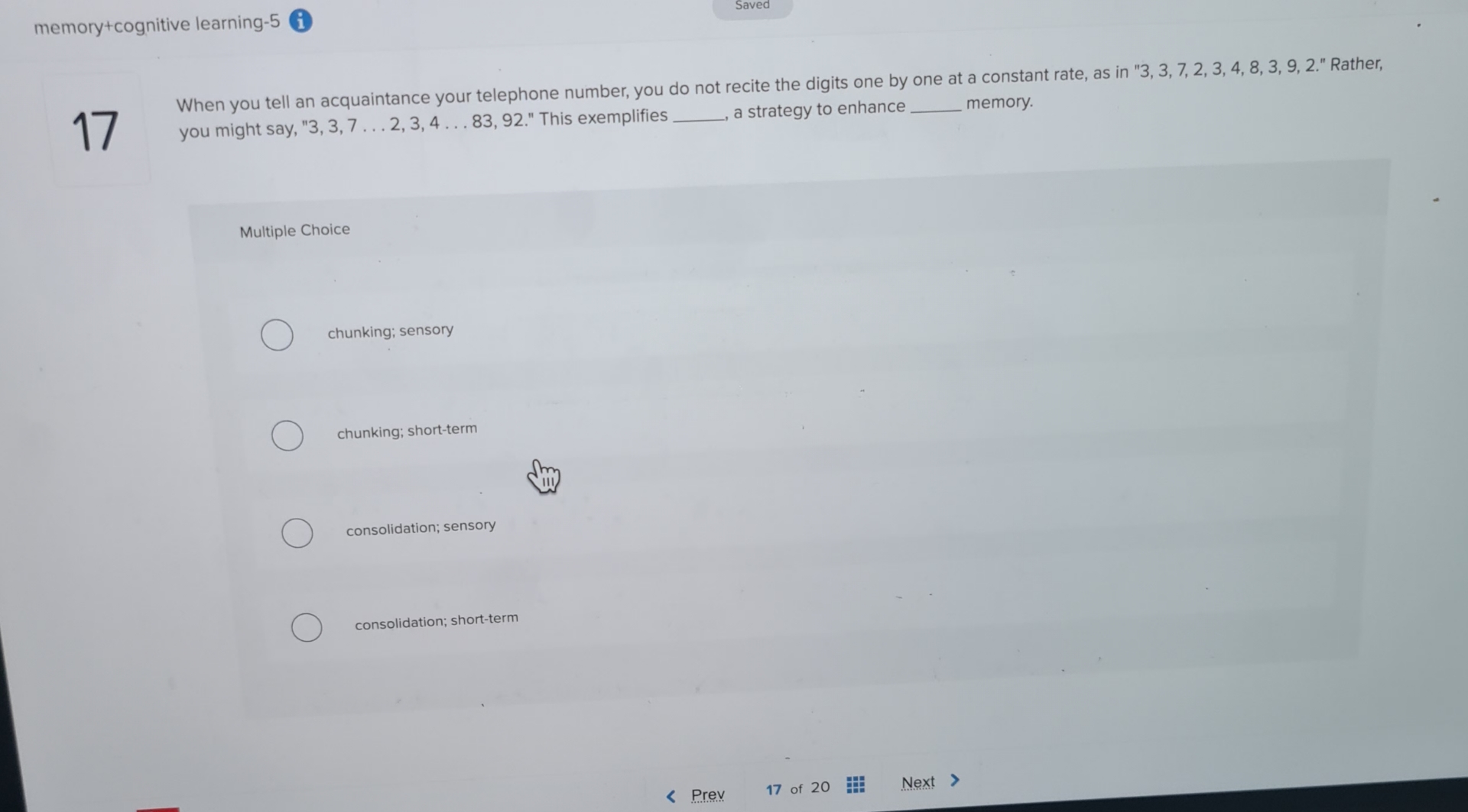Solved memory+cognitive learning-5Saved17When you tell an | Chegg.com