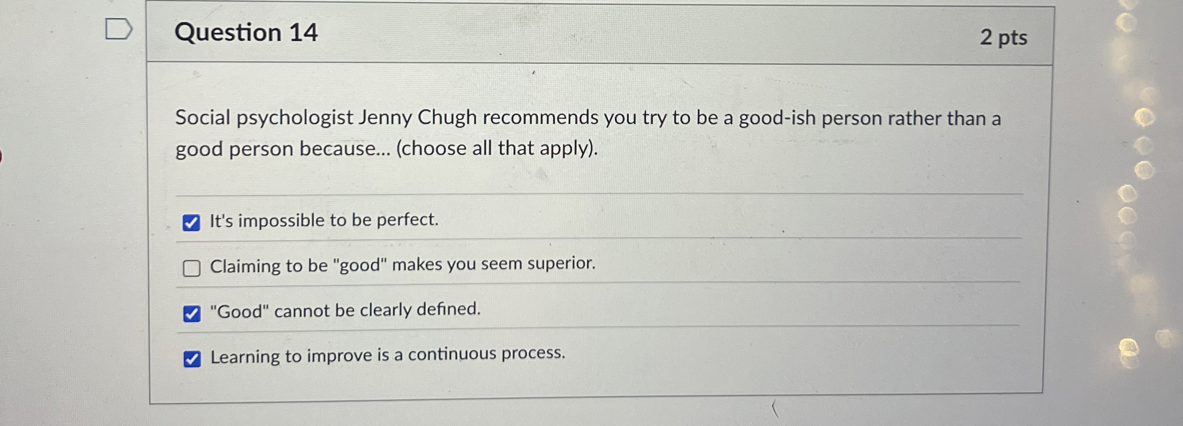 Solved Question 142 ﻿ptsSocial psychologist Jenny Chugh | Chegg.com