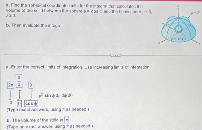 Solved Find the spherical coordinate limits for the integral | Chegg.com