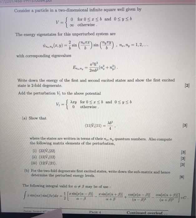 Solved zon- Consider a particle in a two-dimensional | Chegg.com