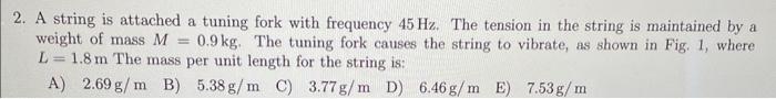 2. A string is attached a tuning fork with frequency | Chegg.com