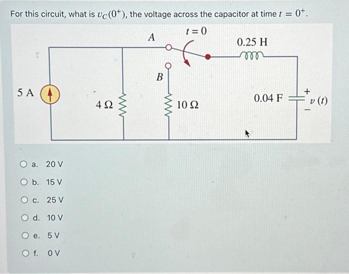 Solved For this circuit, what is vC(0+), the voltage across | Chegg.com
