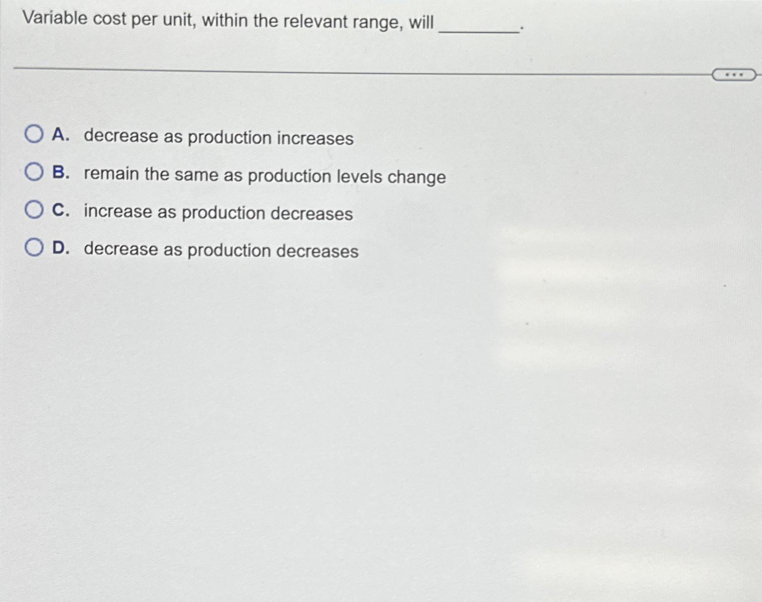 Solved Variable cost per unit, within the relevant range, | Chegg.com