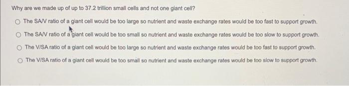 Solved Why are we made up of up to 37.2 trillion small cells | Chegg.com