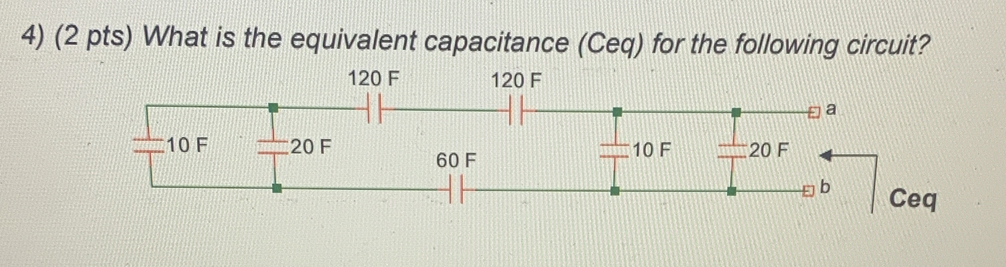 Solved (2 ﻿pts) ﻿What is the equivalent capacitance (Ceq) | Chegg.com
