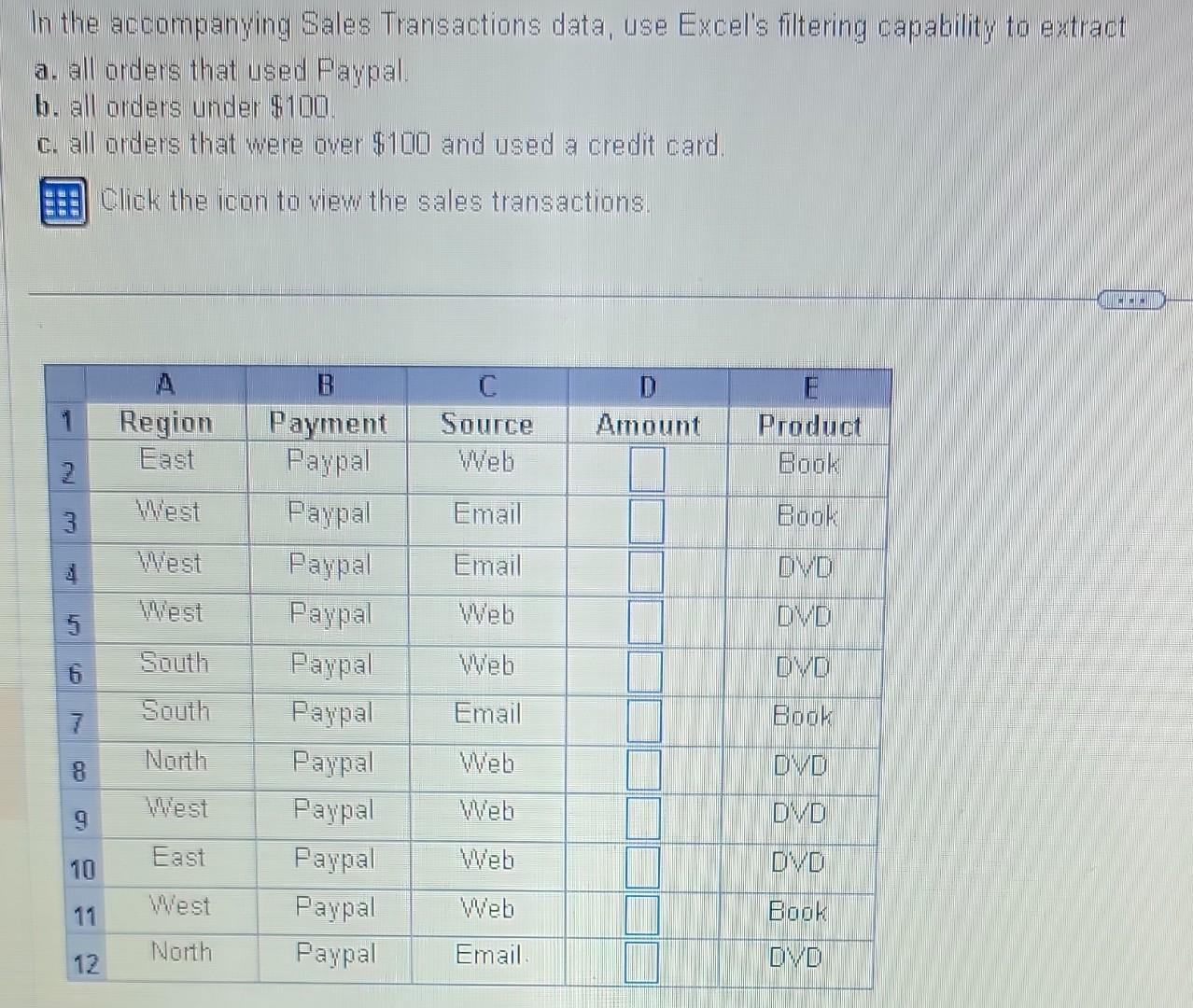 Solved In the accompanying Sales Transactions data, use | Chegg.com