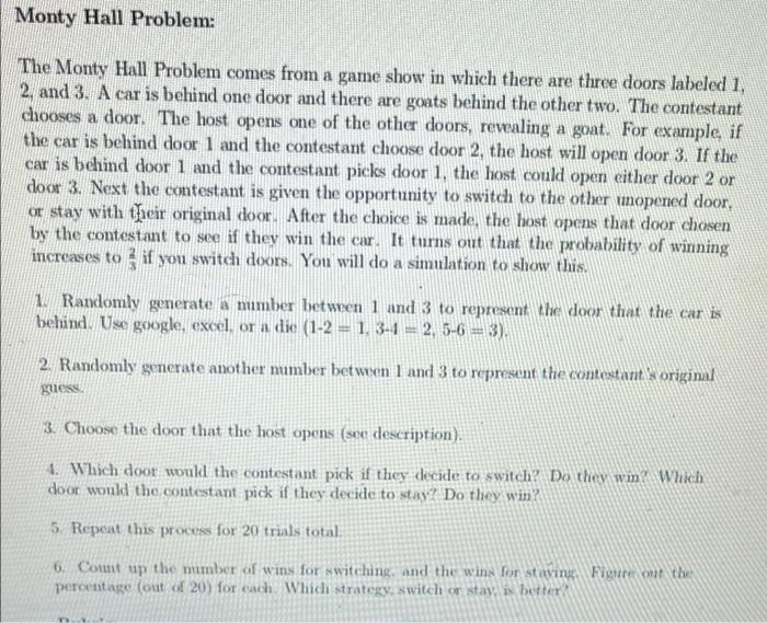 Solved Monty Hall Problem: The Monty Hall Problem comes from | Chegg.com