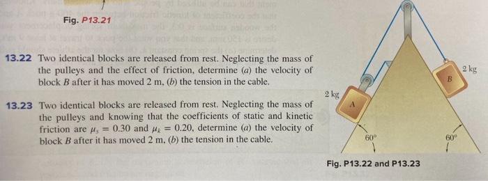 Solved 13.23 Two identical blocks are released from rest. | Chegg.com