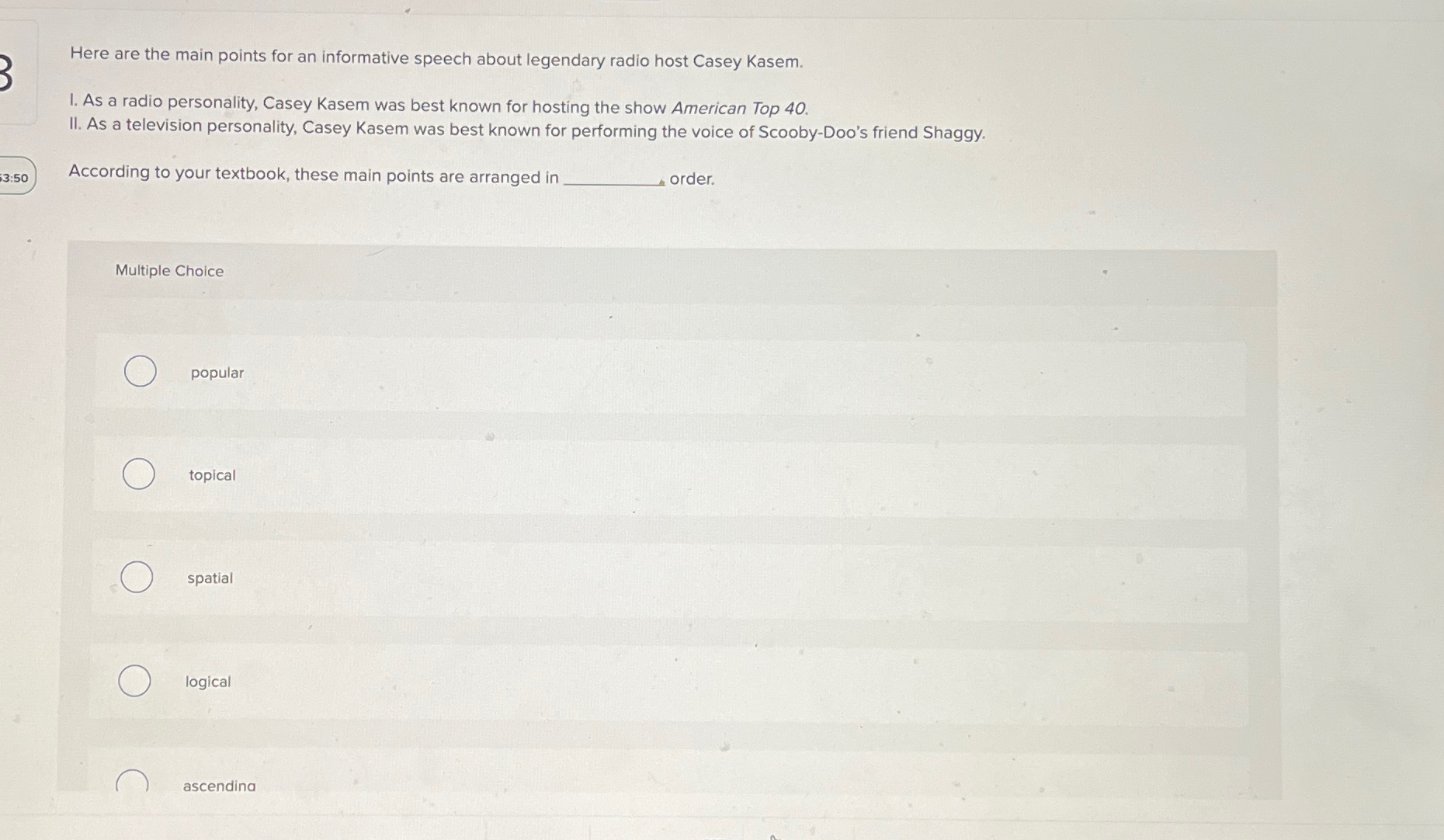 Solved Here are the main points for an informative speech | Chegg.com