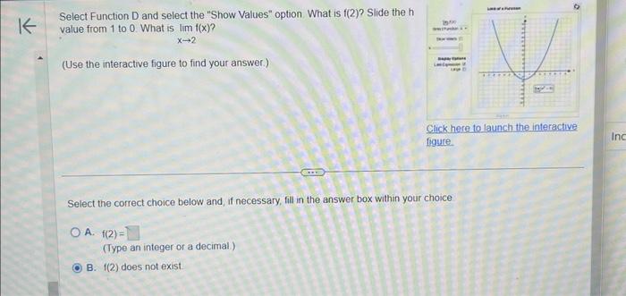 Solved Select Function D and select the "Show Values" option | Chegg.com