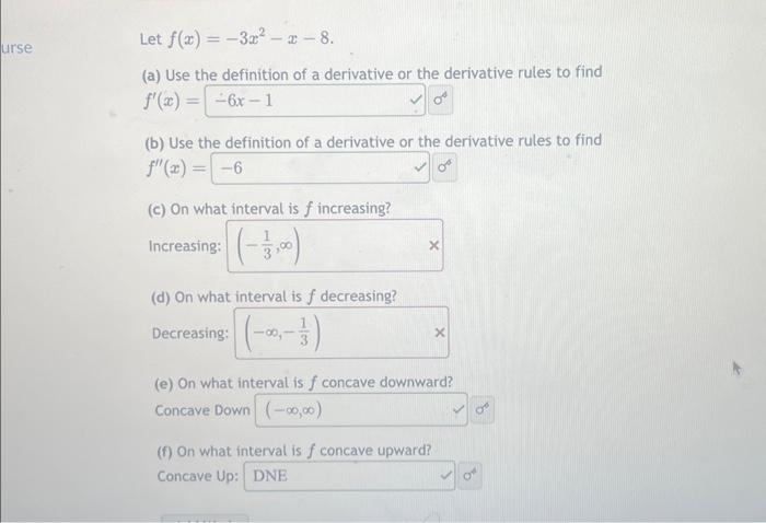 Solved Let f(x)=−3x2−x−8 (a) Use the definition of a | Chegg.com