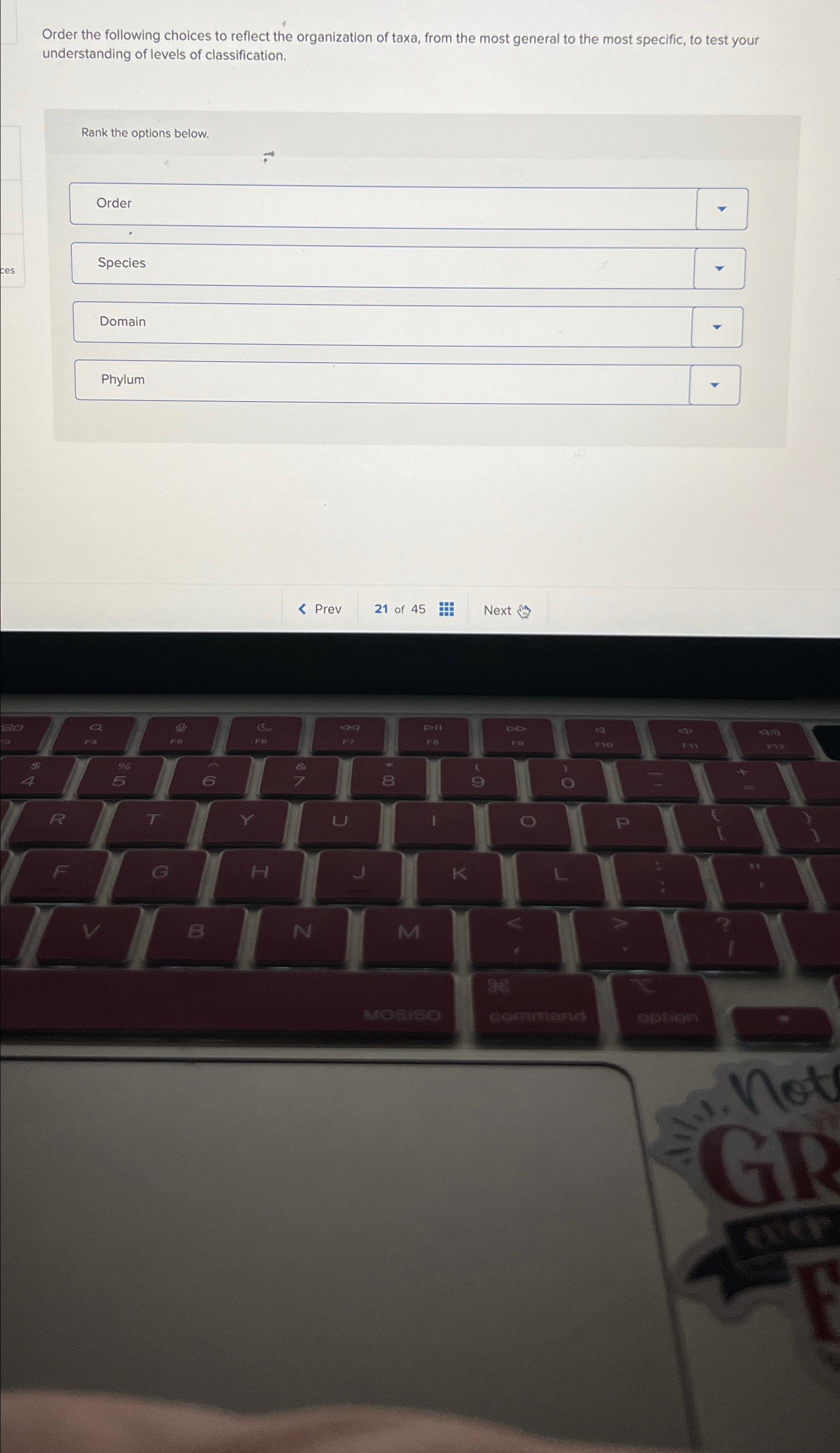 Solved Order the following choices to reflect the | Chegg.com