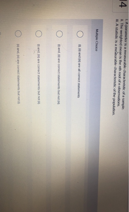 Solved 14 1. A parameter is a measurable characteristic of a | Chegg.com