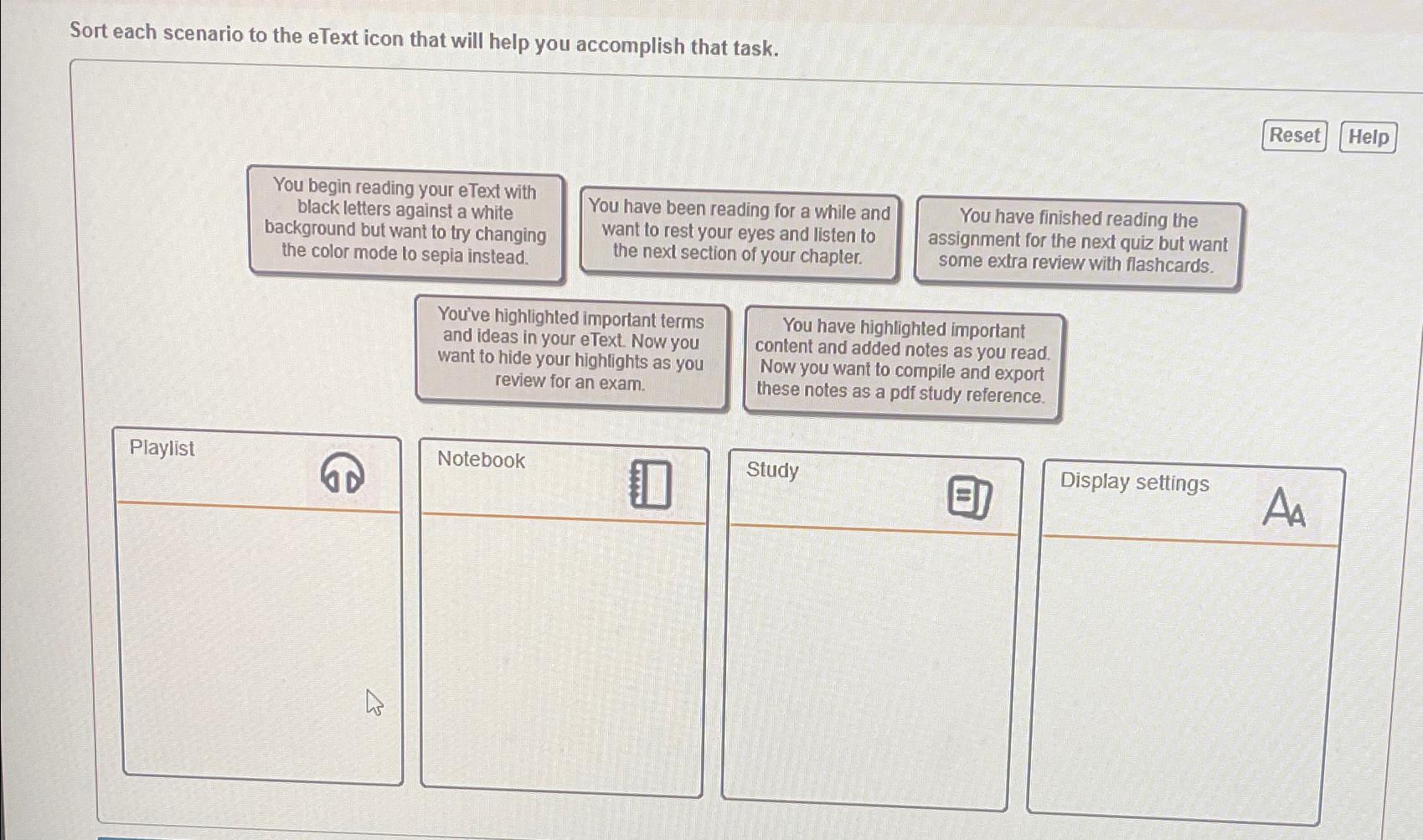 Solved Sort each scenario to the eText icon that will help | Chegg.com
