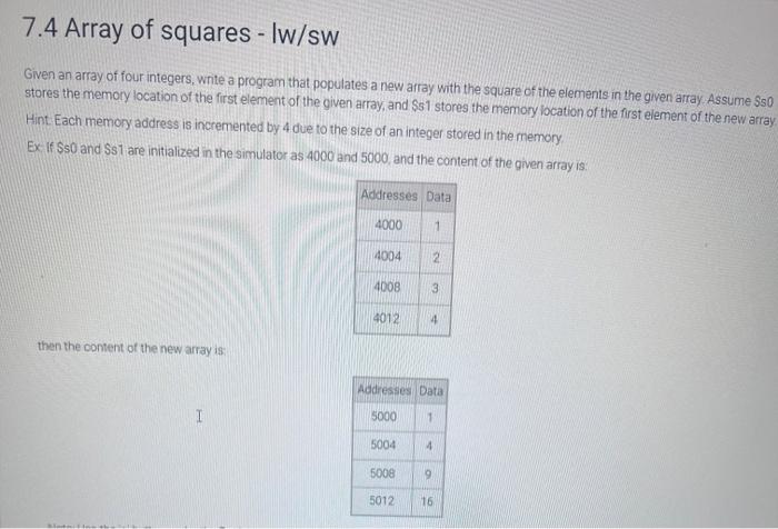 Solved 4.1: Array of squares - Iw/sw1.Compare storage ∧ | Chegg.com