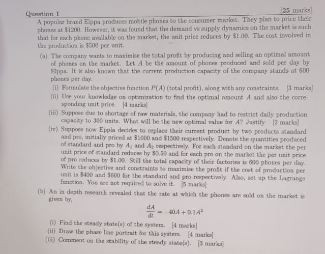 Solved Question 1[25 ﻿marks]A popular brand Elppa produces | Chegg.com