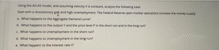 Solved Using the ADAS model, and assuming velocity V is | Chegg.com