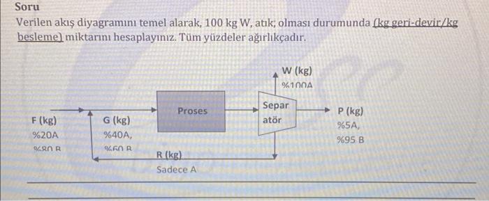 Solved Soru Verilen akış diyagramını temel alarak, 100 kg W, | Chegg.com