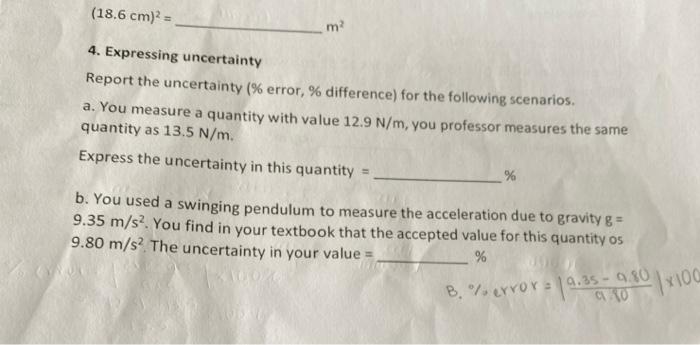 Solved 4. Expressing uncertaintyReport the uncertainty (% | Chegg.com