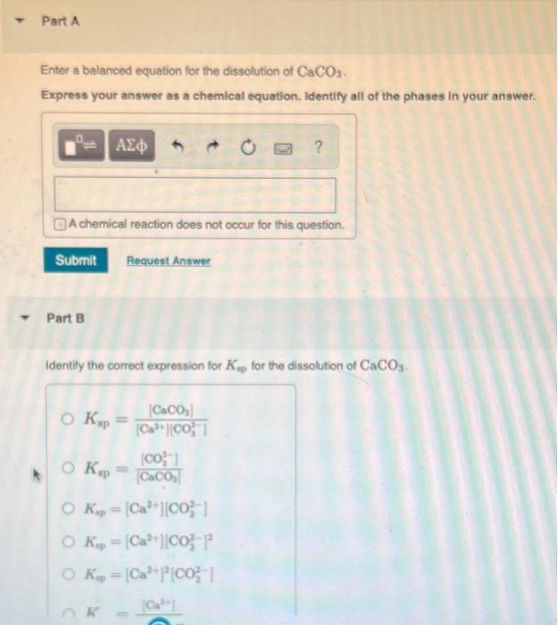 Solved Enter a balanced equation for the dissolution of | Chegg.com