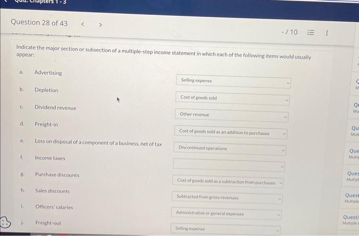 Solved Question 28 of 43 −/10⋮ Indicate the major section or | Chegg.com