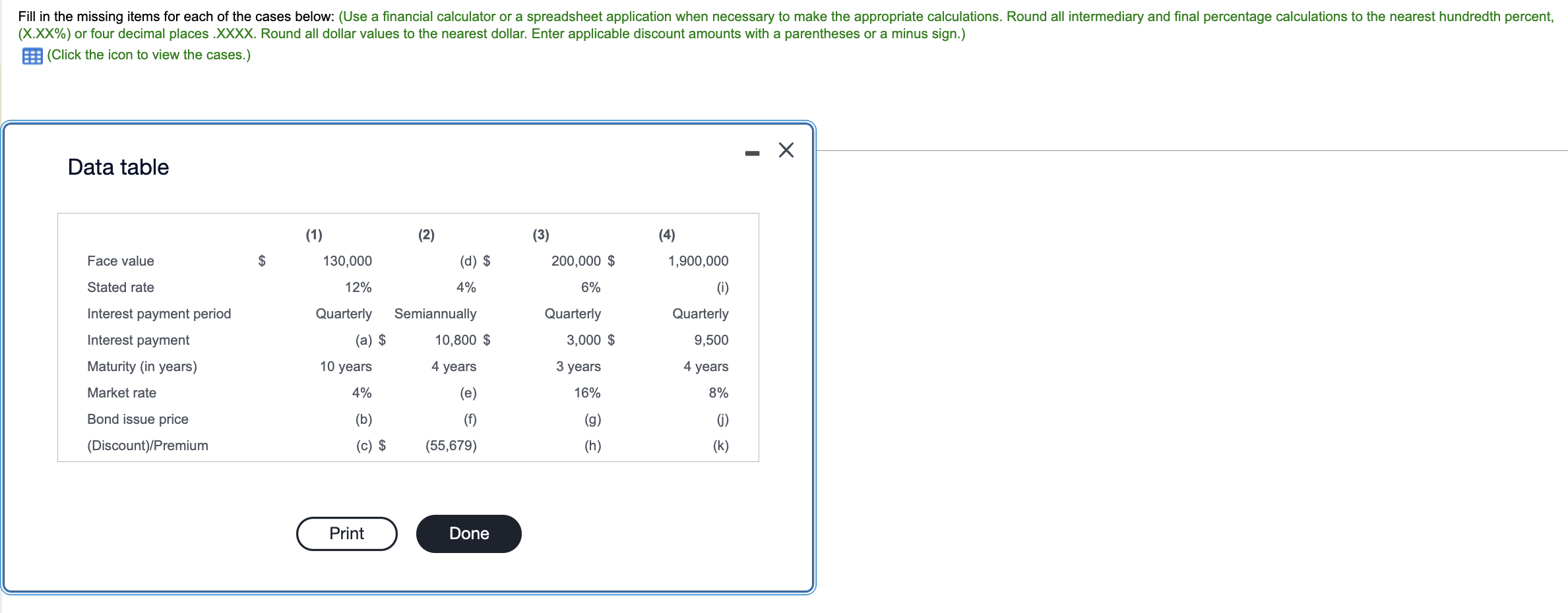 ANSWER (a) ﻿THROUGH (k) ﻿IN DATA TABLE | Chegg.com