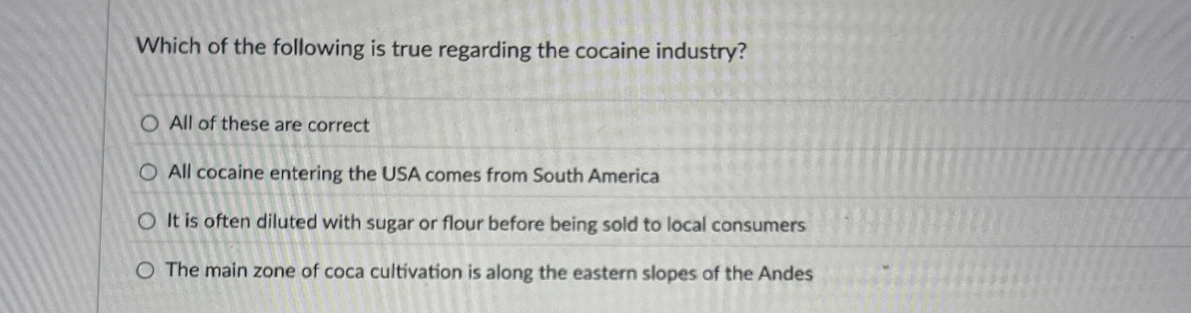 Solved Which of the following is true regarding the cocaine | Chegg.com